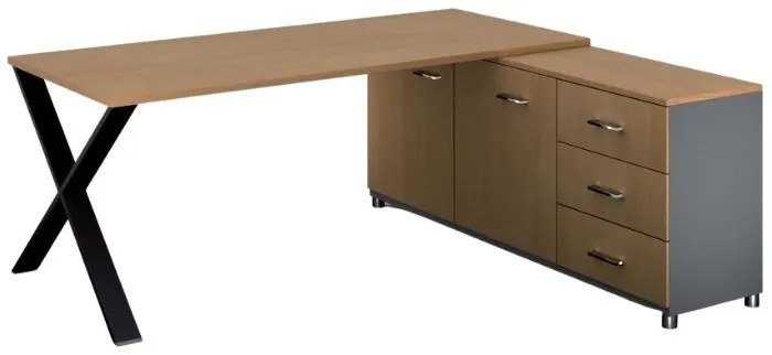 B2B Partner Rohový kancelářský psací stůl PRIMO PROTEST, skříňka vpravo, 1800 x 800 mm, šedá / buk