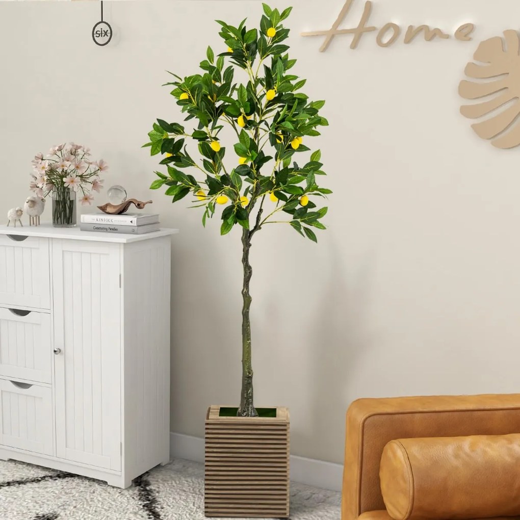 Costway Umělý citroník 160 cm v realistickém vzhledu s květináčkem a umělou