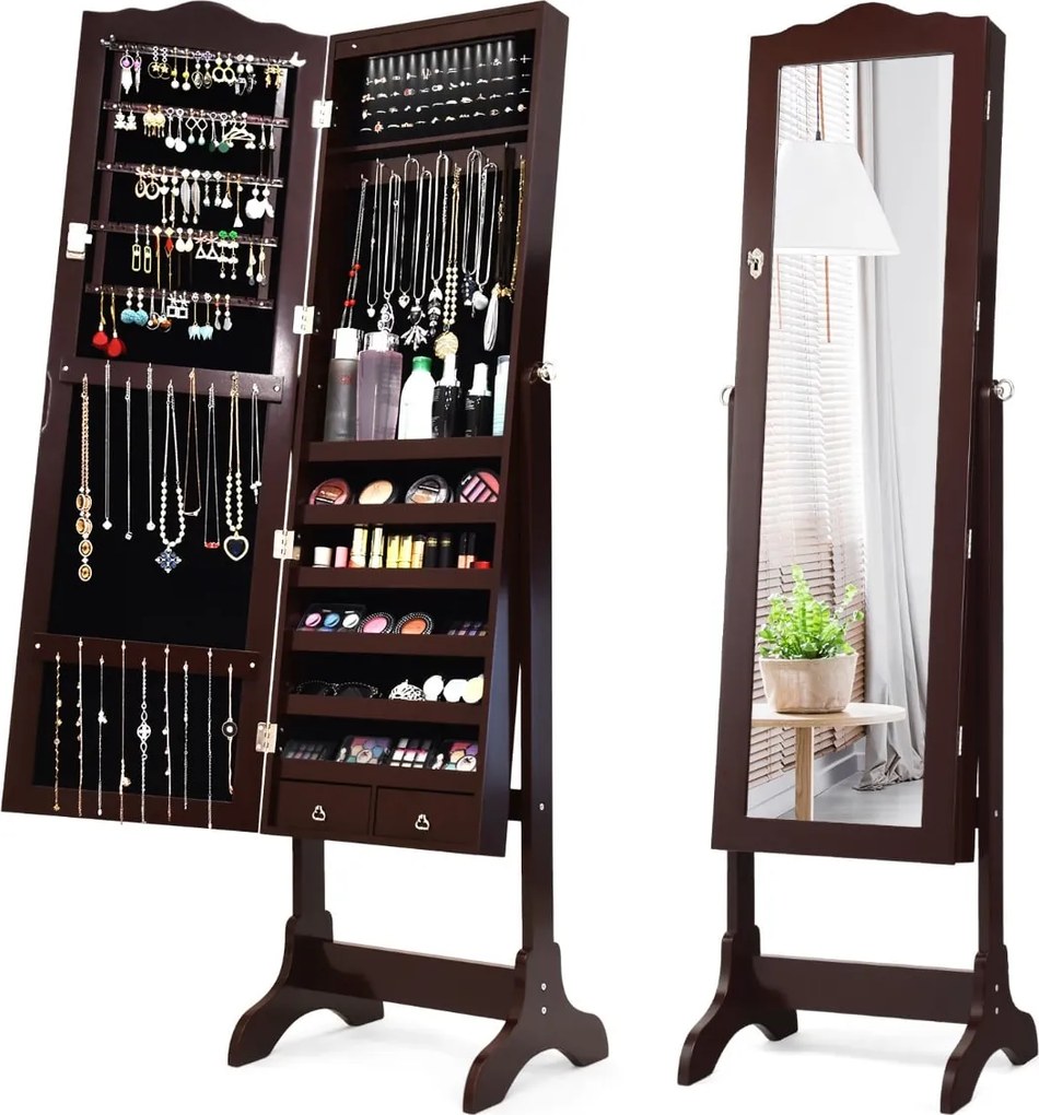 Costway Jewelry Cabinet Organizer na šperky se zrcadlovými dvířky po celé délce