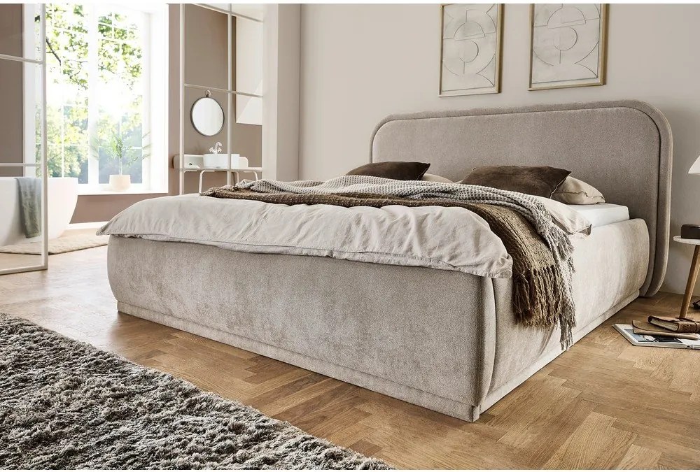 Béžová čalouněná dvoulůžková postel s úložným prostorem s roštem 180x200 cm Soma – Meise Möbel