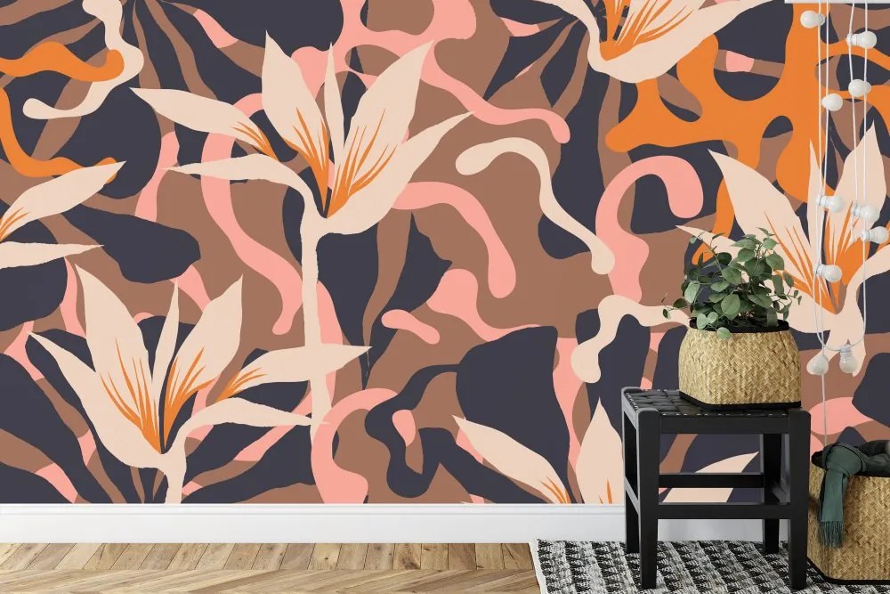 Fototapeta Abstract Jungle Plants Pattern. Creative Collage Contemporary Floral Seamless Pattern. Fashionable Template For Design. Hladký vinyl 152.5x104