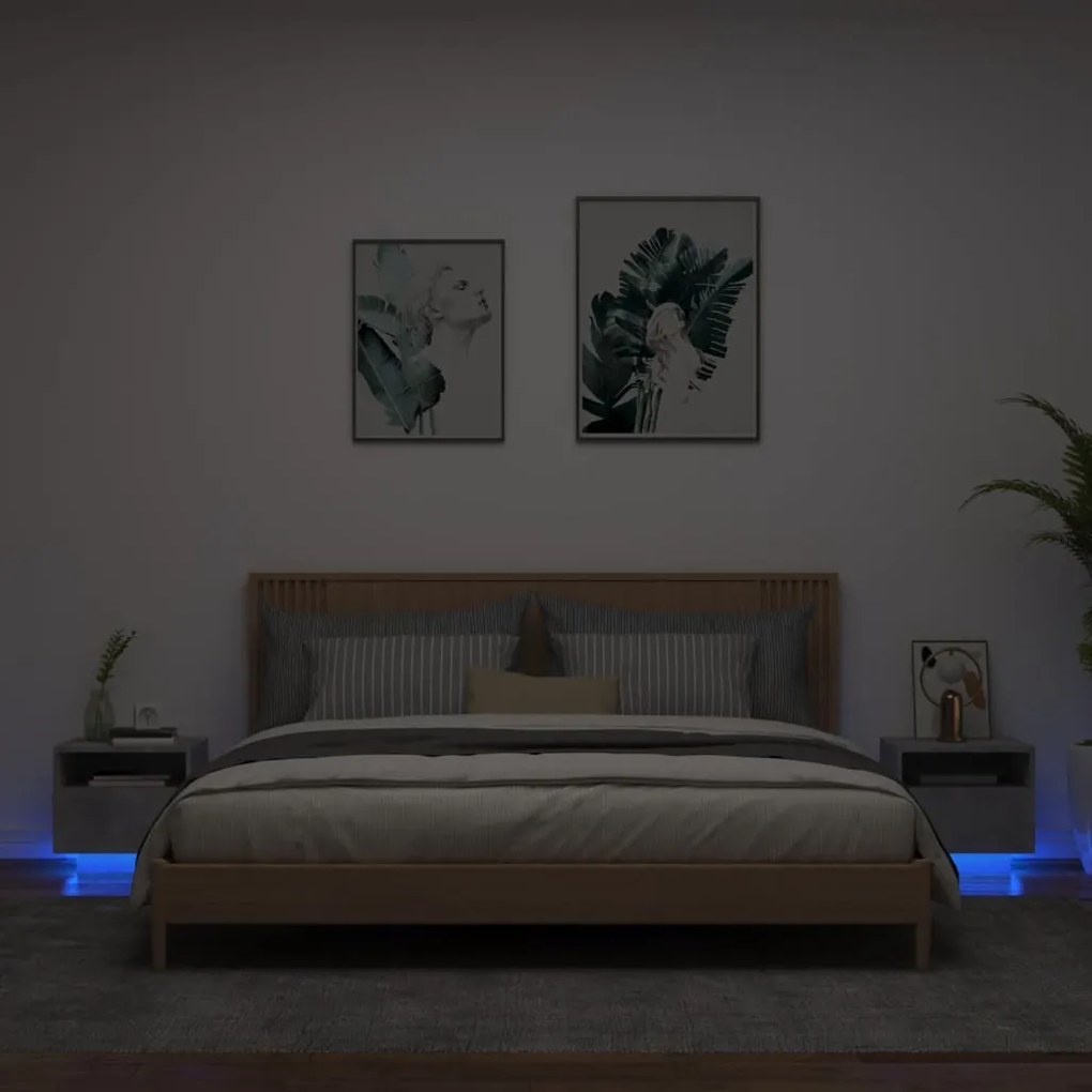 Noční stolky s LED osvětlením 2 ks betonově šedé 40x39x37 cm