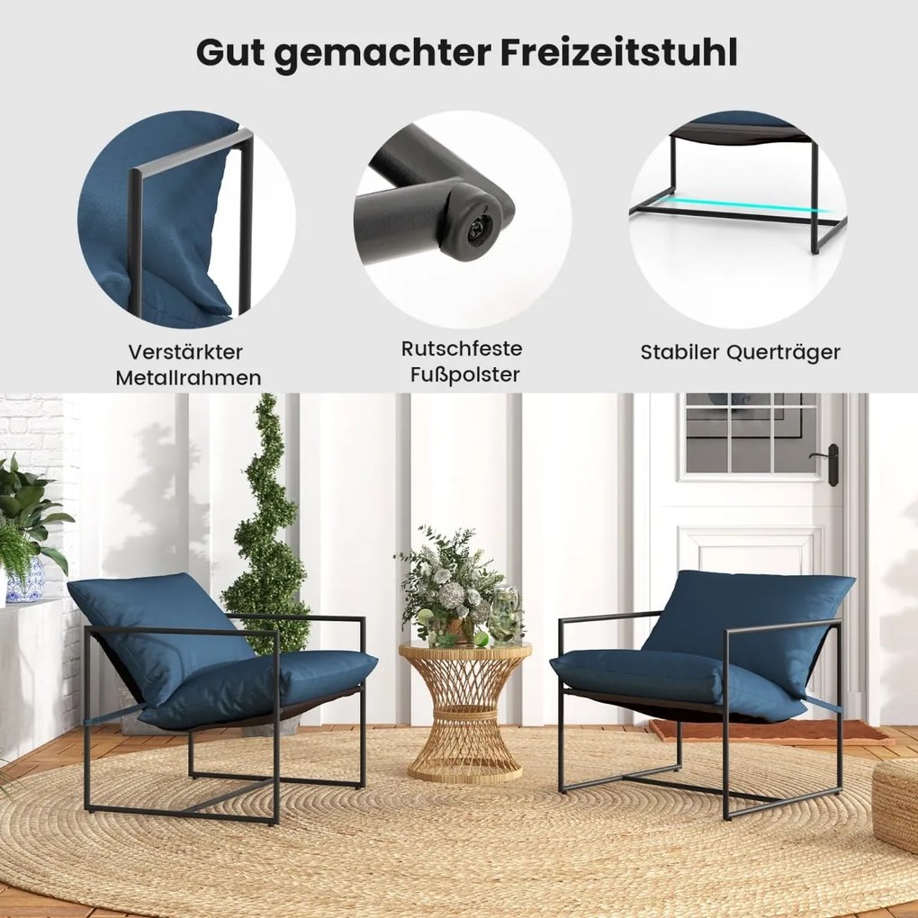 Costway Sada 2 křesel Sling Accent se sedákem a opěradlem a kovovým rámem