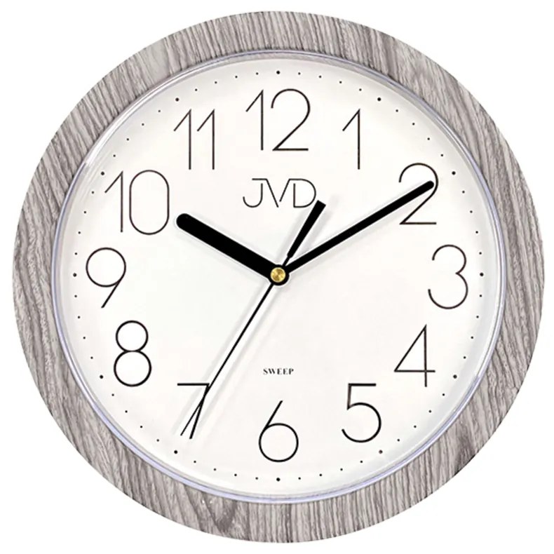 JVD Plastové nástěnné netikající tiché hodiny v imitaci dřeva JVD sweep H612.22