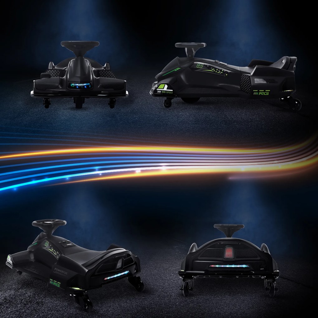 HOMCOM Dětský elektrický go-kart 12V 3-8 km/h Drift Kart s režimem driftu, pomalým startem, go-kartem s osvětlením a hudbou, bezpečnostním pásem pro …