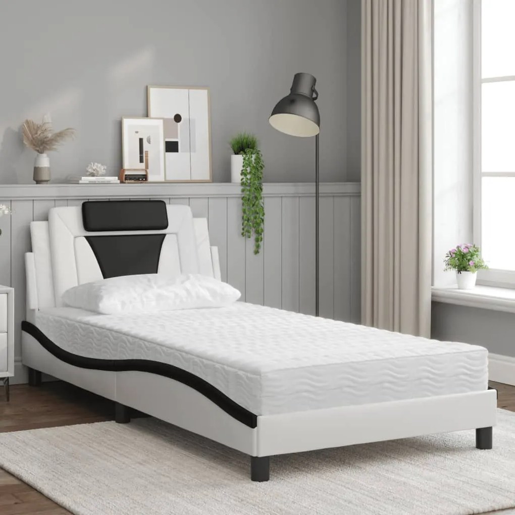 Postel Viana s matrací bílá a černá 100 x 200 cm umělá kůže 3208781