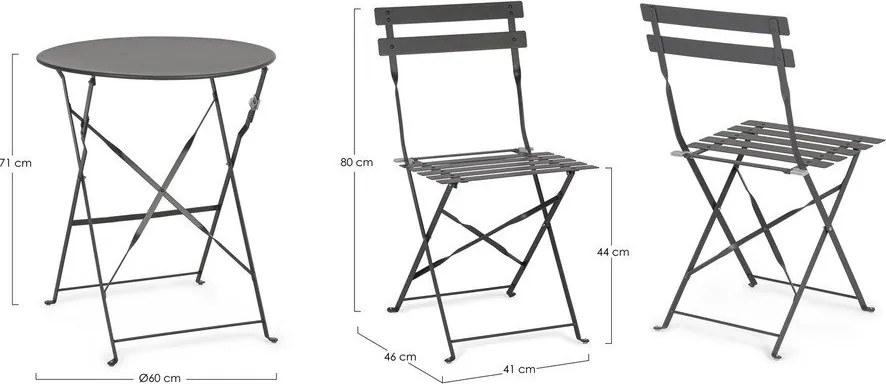 Antracitový ocelový zahradní jídelní set pro 2 Austin – Bizzotto