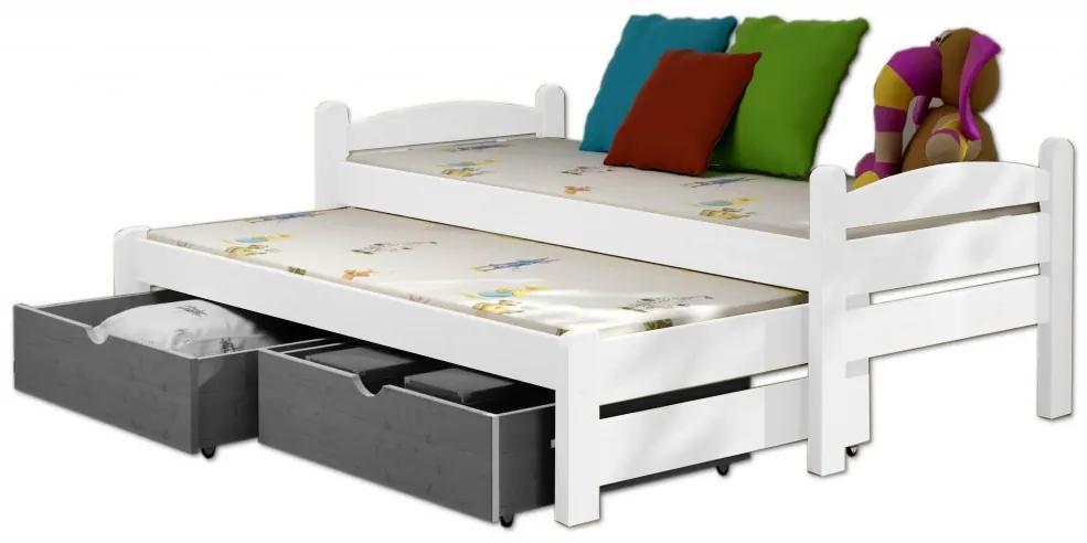 Dětská postel s přistýlkou MAXIM vč. roštů, úložných prostor a matrací Rozměr: 200x90, Barva: Bílá