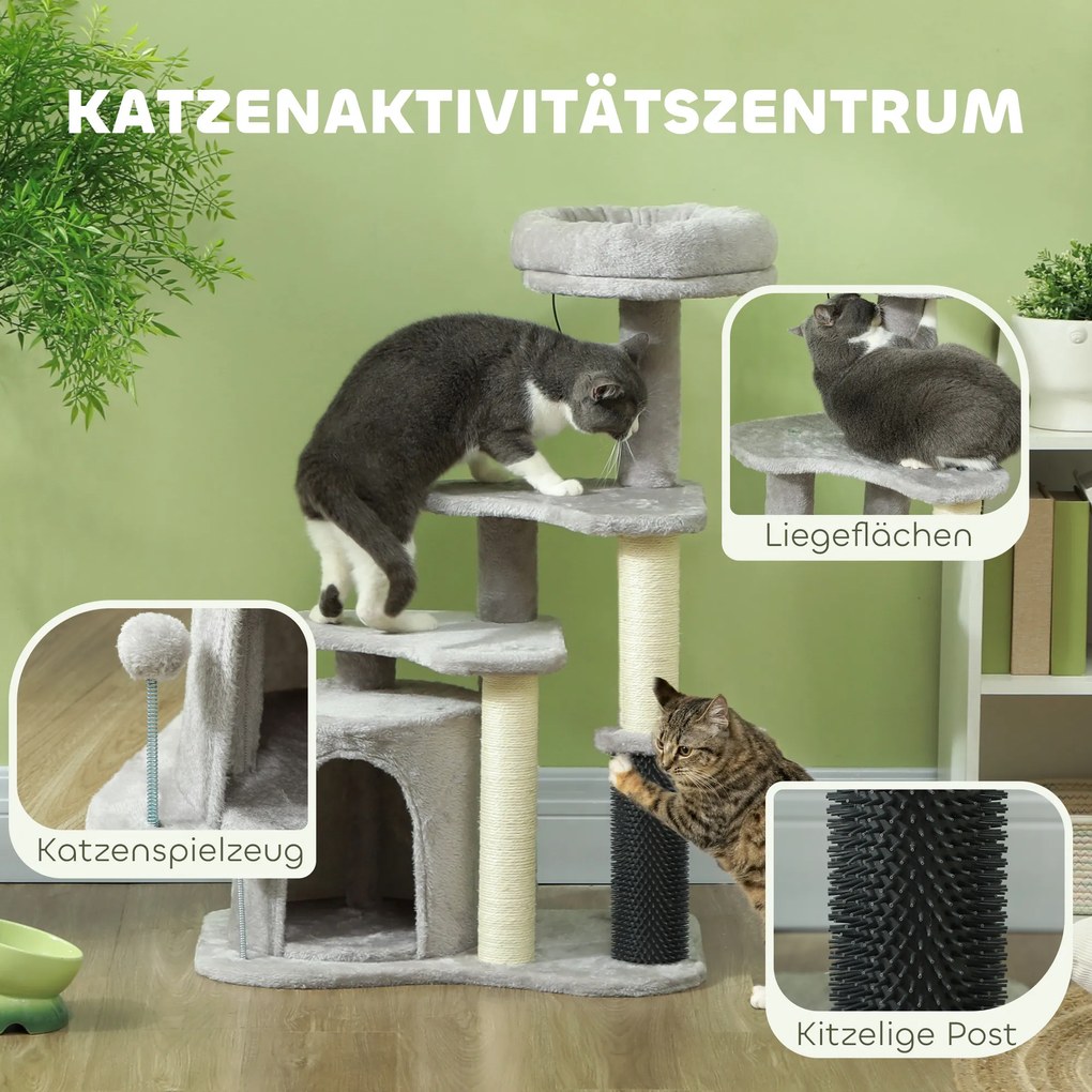 Škrabadlo PawHut 87 cm, kočičí strom s jeskyní pro kočky, pelíšek, míčky na hraní, škrabadlo pro kočky se sisalovými škrabadly, pro kočky do 5 kg, sv…