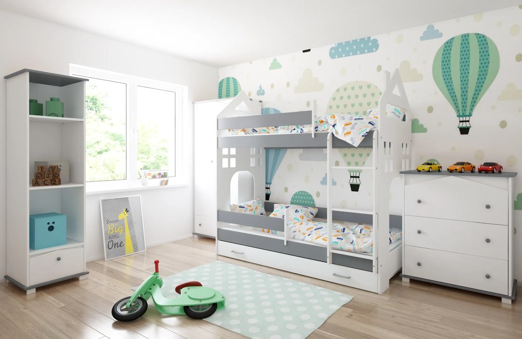 BabyBeds Dětská patrová postel DOMEK II 180x80 Barevné provedení: Ořech, Úložný prostor: Ano, s úložným prostorem