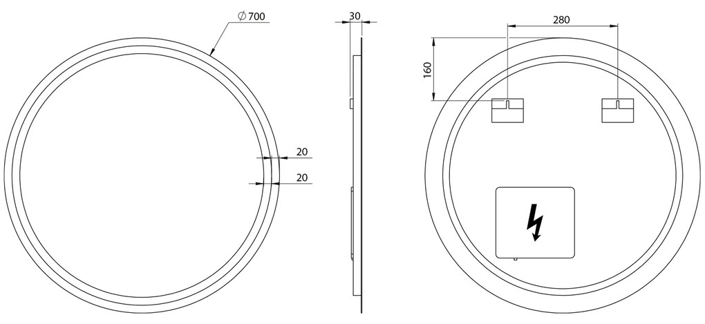 Sapho Sapho, NYX kulaté zrcadlo s LED osvětlením, ø 70cm, NY700
