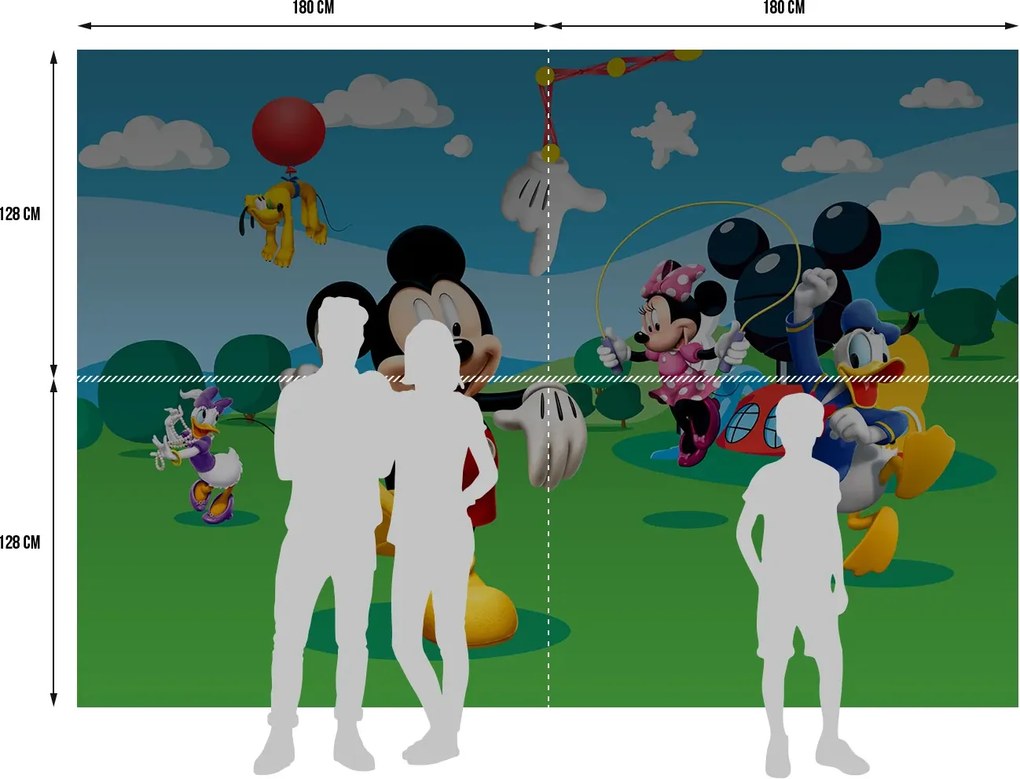 Dětská fototapeta na zed' Hřiště Mickeyho Mouse, Disney | 360 x 254 cm | DFTD 0253