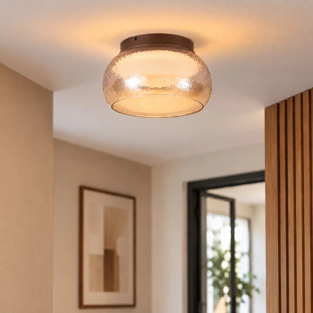 Stropní svítidlo Art Deco hnědé s jantarovým sklem vč. LED 3-stupňově stmívatelné - Thimble