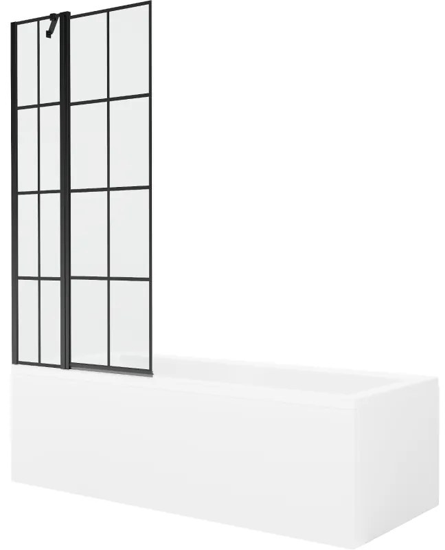 Mexen Cubik obdélníková vana 170 x 70 cm s pláštěm 1-křídlovou zástěnou 80 cm, Černý vzor - 550317070X9408117077