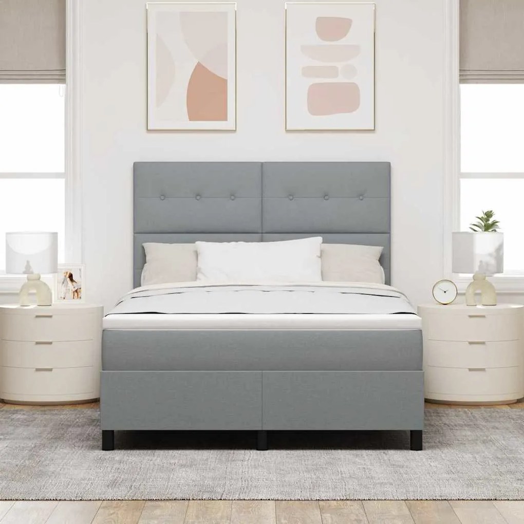 Postel s boxspringem s čelo Světle šedá 160 x 200 cm textil 3339399