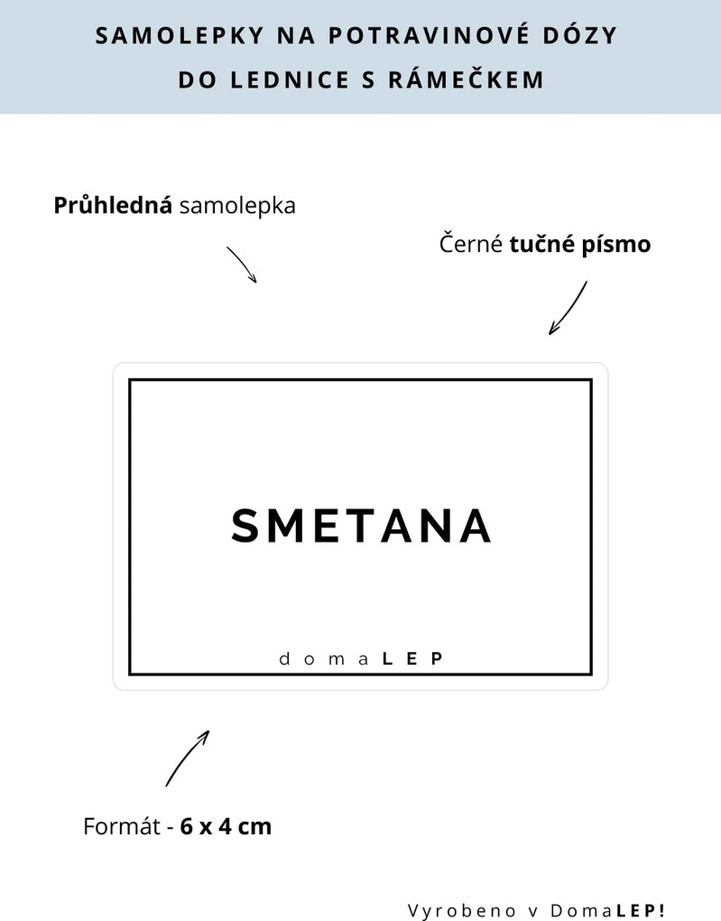 SMETANA - Samolepka s rámečkem na dózy do lednice, 6 x 4 cm