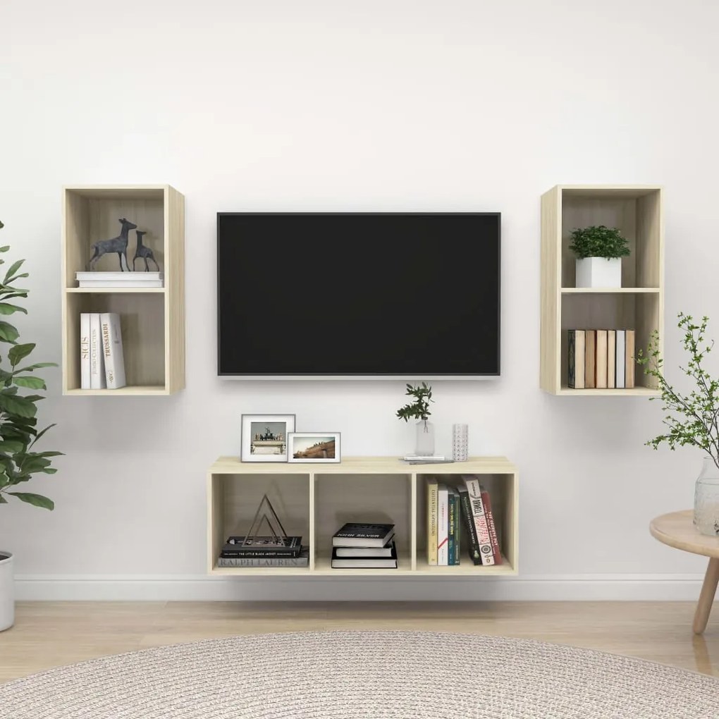 3dílný set TV skříněk dub sonoma kompozitní dřevo 3079739
