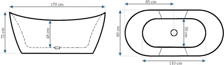 Volně stojící akrylátová vana REA FERRANO SLIM 170x80 cm bílý, sifon Click-Clack - zlatý kartáčovaný