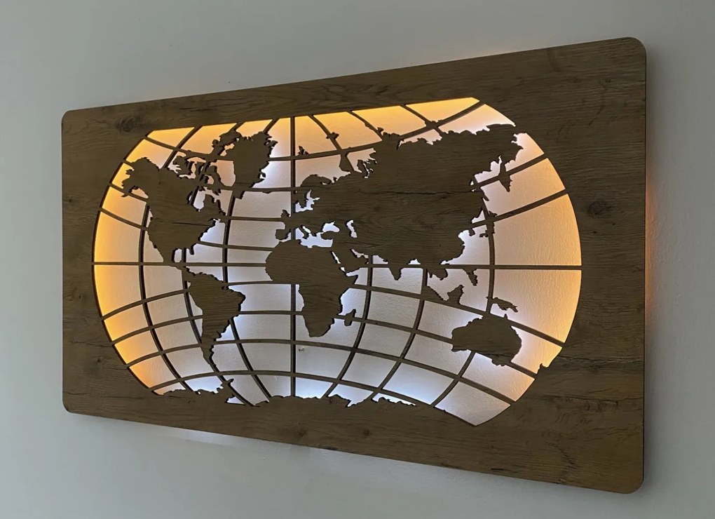 Li-Go "Mapa světa rovnoběžky" světelný obraz 230V 110x60cm provedení povrchu: dub světlý