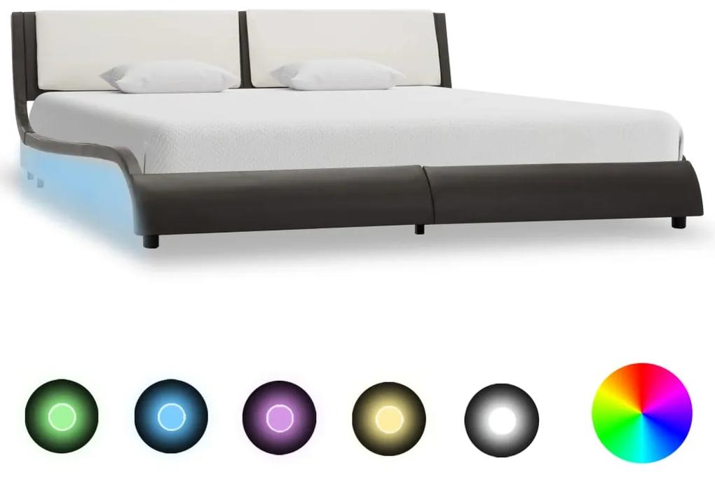 280370 vidaXL Rám postele s LED světlem šedý a bílý umělá kůže 160 x 200 cm