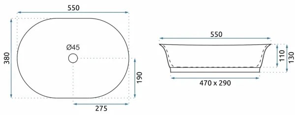 REA-U3305 -  Umyvadlo na desku WILMA RUSTIC 38x55 cm keramika/měděná
