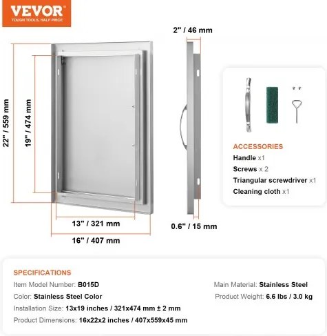 BBQ přístupová dvířka, 407 × 559 mm jednoduchá venkovní kuchyňská dvířka