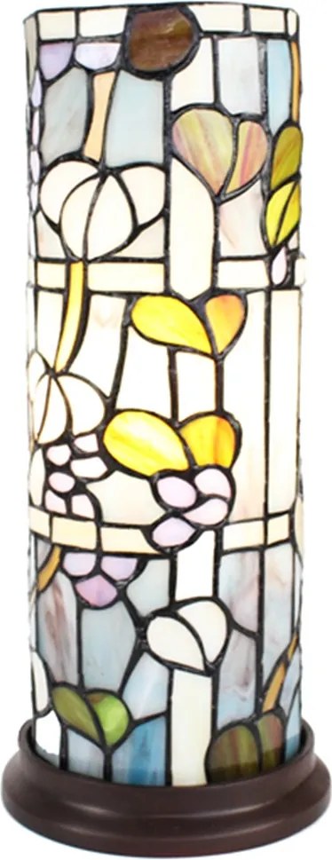 Válcovitá stolní lampa Tiffany s květy Vistaria - Ø 15*36 cm E14/max 1*40W