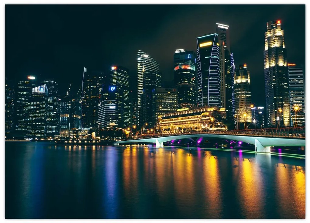 Skleněný obraz nočního Singapuru (70x50 cm)