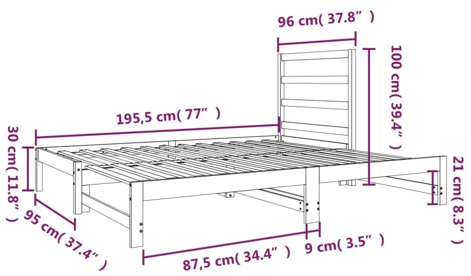 Výsuvná postel šedá 2x (90 x 190) cm masivní borovice,  3124749