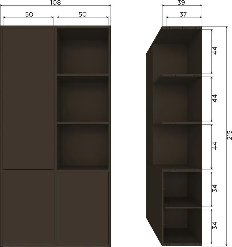 Tmavě hnědá modulární skříňka z borovicového dřeva 108x215 cm Meggy – WOOOD