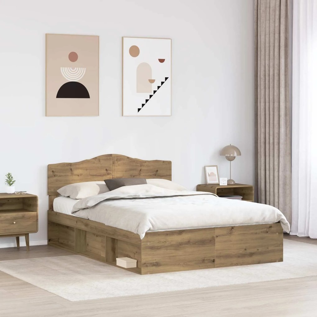 Rám postele Umělecký dub 150 x 200 cm Masivní borové dřevo 3412888