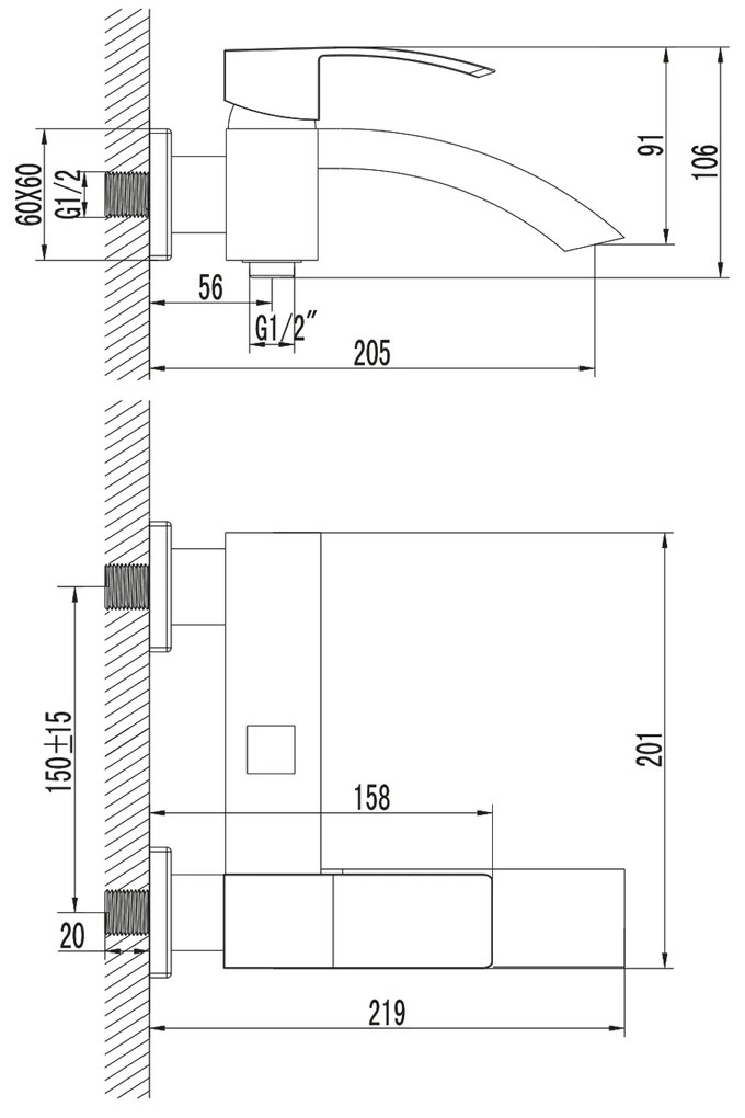 Sapho GINKO nástěnná vanová baterie, černá mat - 1101-10B