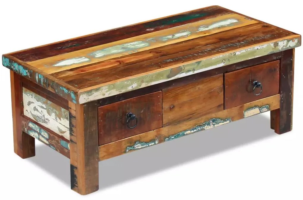 Konferenční stolek se zásuvkami - masivní recyklované dřevo | 90x45x35 cm