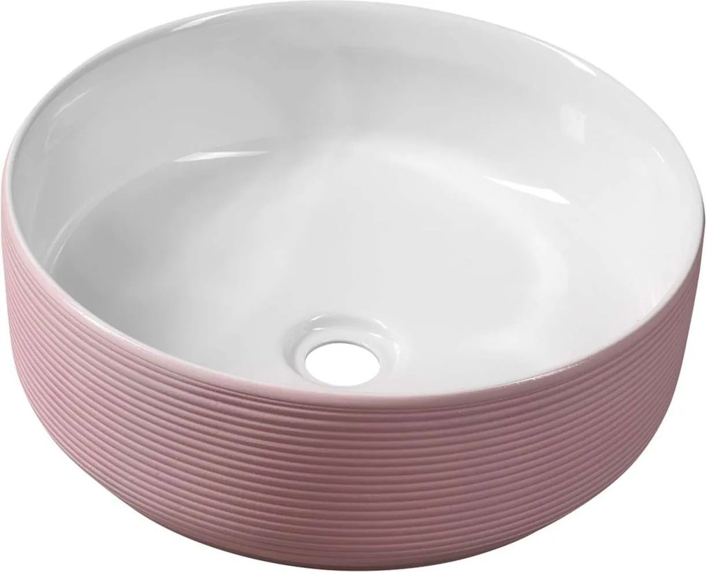 Sapho - Umyvadlo na desku Ardea, průměr 41 cm, bez přepadu, bez otvoru pro baterii, bílá/růžová AR041