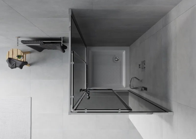 Mexen Rio, čtvercový sprchový kout s posuvnými dveřmi 80 x 80 cm, 5mm šedé sklo, chromový profil + bílá vysoká vanička, 860-080-080-01-40-4510