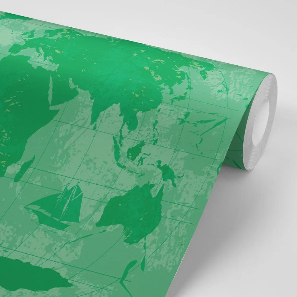Samolepící tapeta rustikální mapa světa v zelené barvě