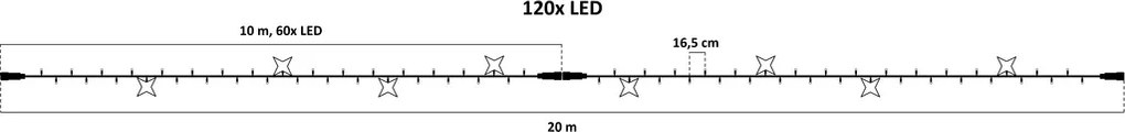 Easy Fix LED světelný řetěz, 20 m, venkovní, teple bílá s FLASH, 120 diod, černý kabel, IP67
