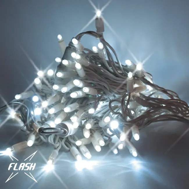 Easy Fix LED světelný řetěz, 20 m, venkovní, ledově bílá s FLASH, 120 diod, bílý kabel, IP67
