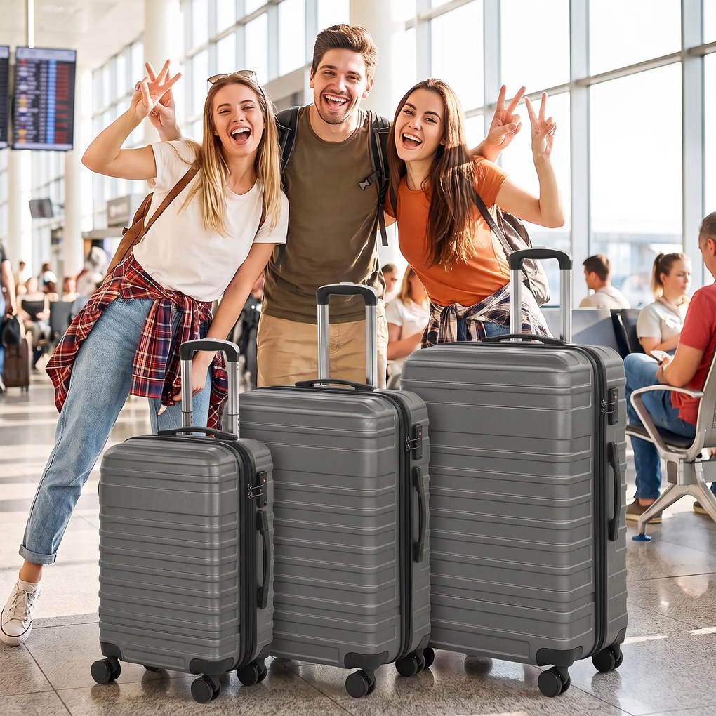 HOMCOM Kufrová sada, na sebe skládací cestovní kufry s TSA zámkem a 360° kolečky, 20/24/28 palců, tmavě šedá