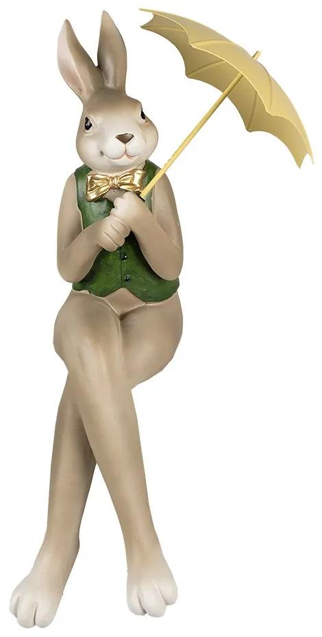 Dekorace králíček v zelené vestě s paraplíčkem - 22*15*43 cm