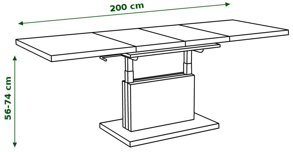 Mazzoni ASTON černý lesk, rozkládací, zvedací konferenční stůl, stolek - 70 cm