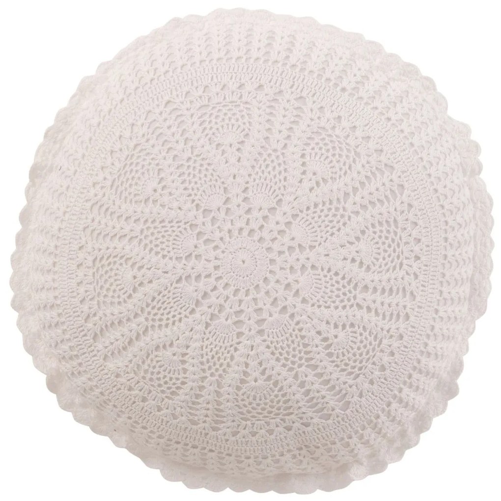 Bílý bavlněný kulatý polštář s krajkou Lace white - Ø 38*12cm