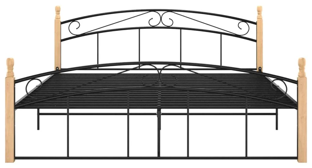 Rám postele černý kov a masivní dubové dřevo 160 x 200 cm,  324929