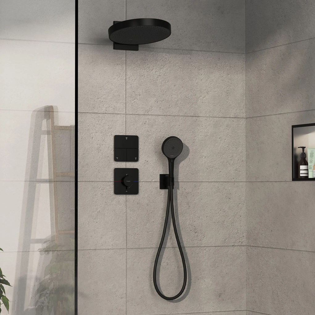 Hansgrohe ShowerSelect Comfort Q, termostat pod omítku pro 1 spotřebič a další výtok, černá matná, HAN-15589670