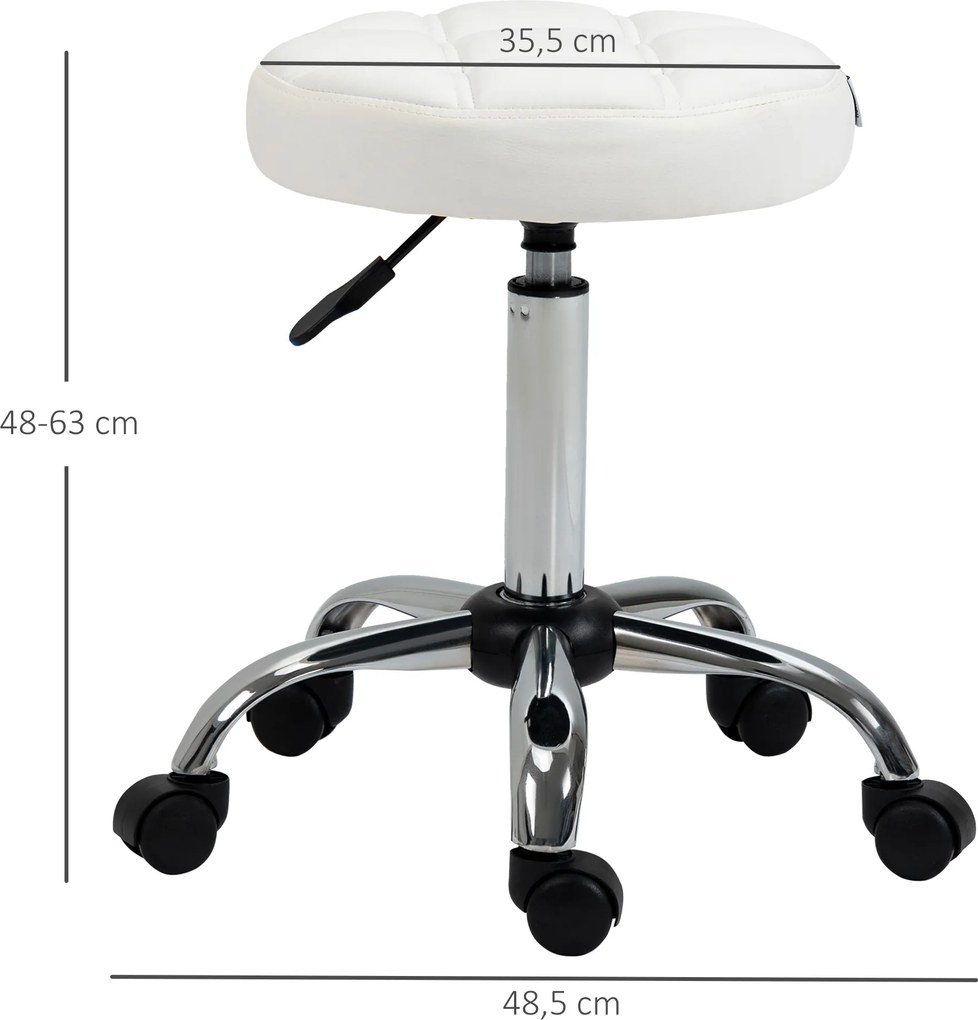 Vinsetto pojízdná stolička Výškově nastavitelná otočná pracovní stolička do kanceláře a salonu, imitace kůže, bílá Ø35,5 x 51-67 cm | Aosom.de