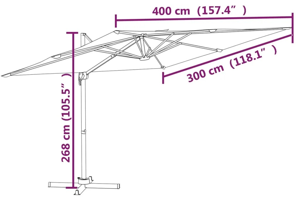 Konzolový slunečník s hliníkovou tyčí terakota 400 x 300 cm