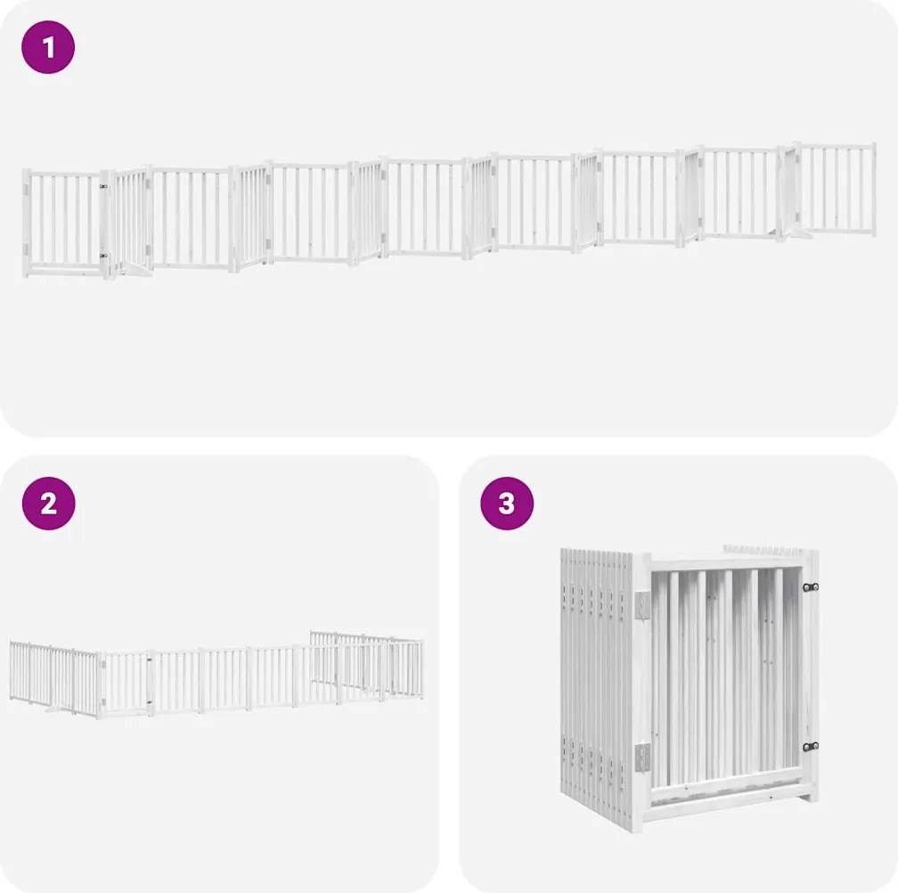 Zábrana pro psy s dvířky skládací 15 panelů bílá 750 cm topol 3155705