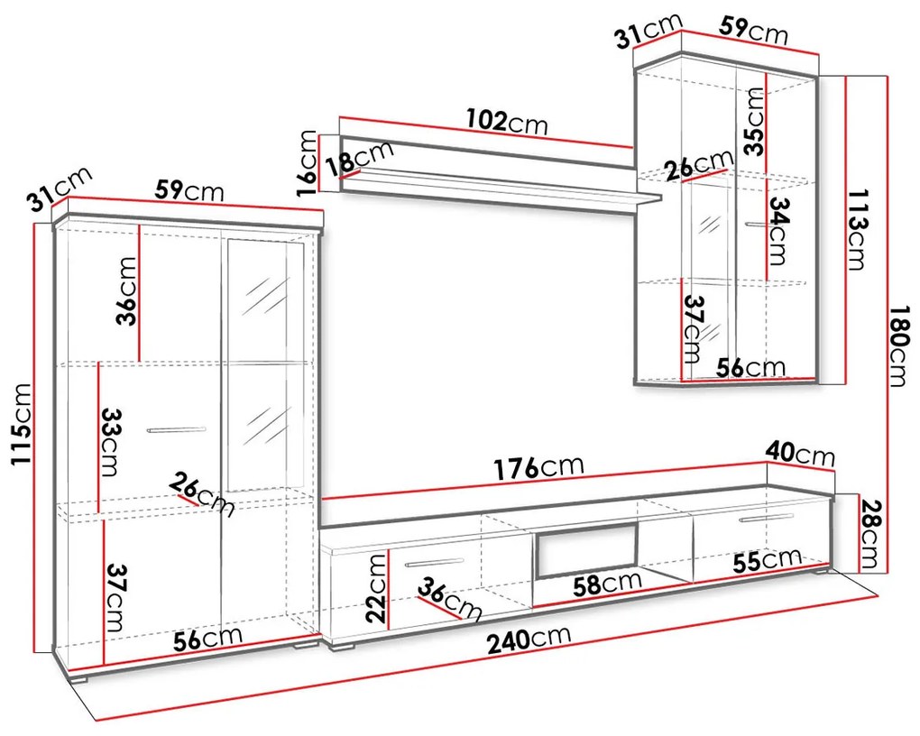 Moderní obývací stěna s LED osvětlením VOLDA - bílá