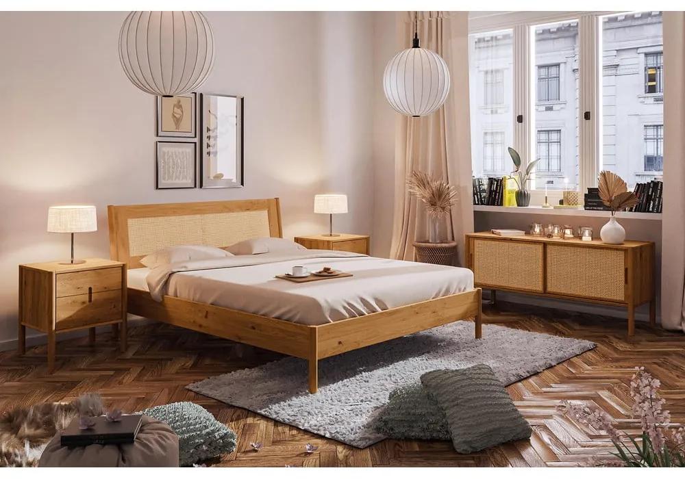 Dvoulůžková postel z dubového dřeva s ratanovým čelem 180x200 cm Pola - The Beds
