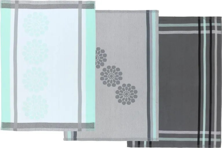 Bellatex Kuchyňské utěrky sada 3 kusů 50x70 cm Květ Modrá,Šedá
